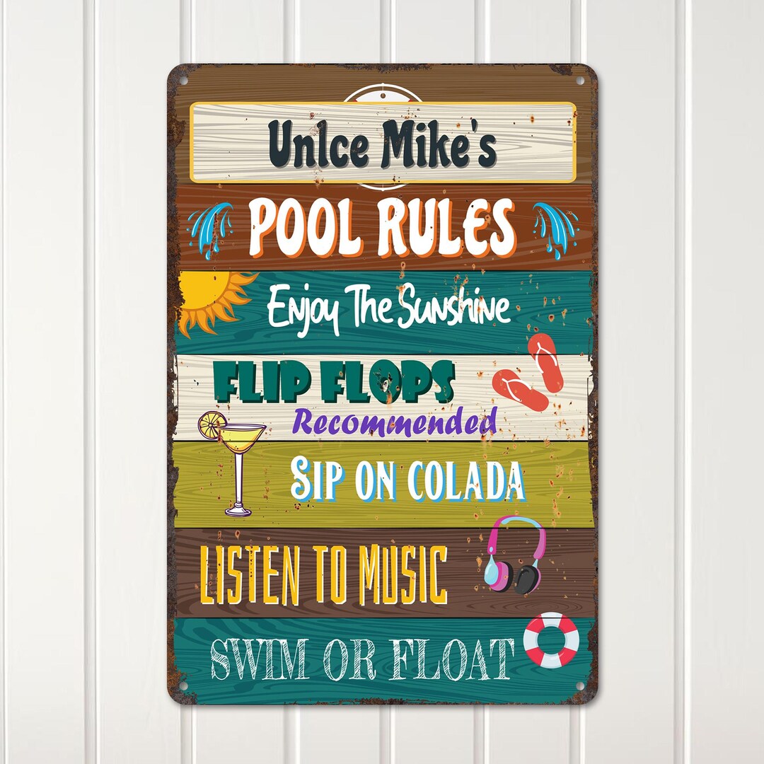 Custom Pool Rules Sign – Funny Housewarming Gift, Outdoor Metal Sign ...
