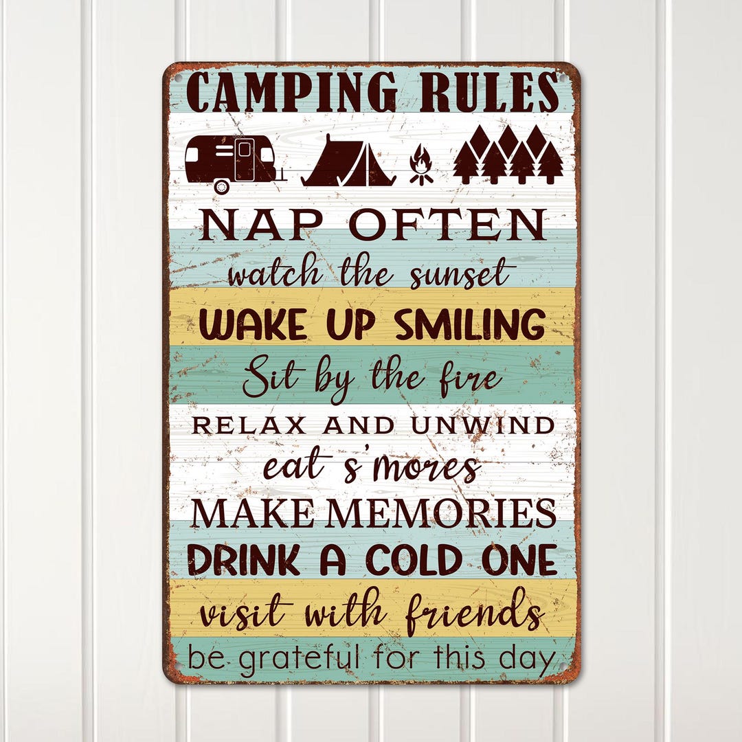 Camping Rules Sign: Funny Vintage Metal - Rustic Outdoor Wall Art - Etsy