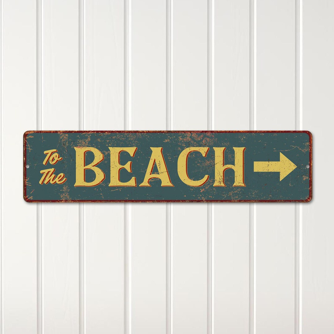 Vintage Metal Sign for Beach House, With Directional Arrow to the Beach ...