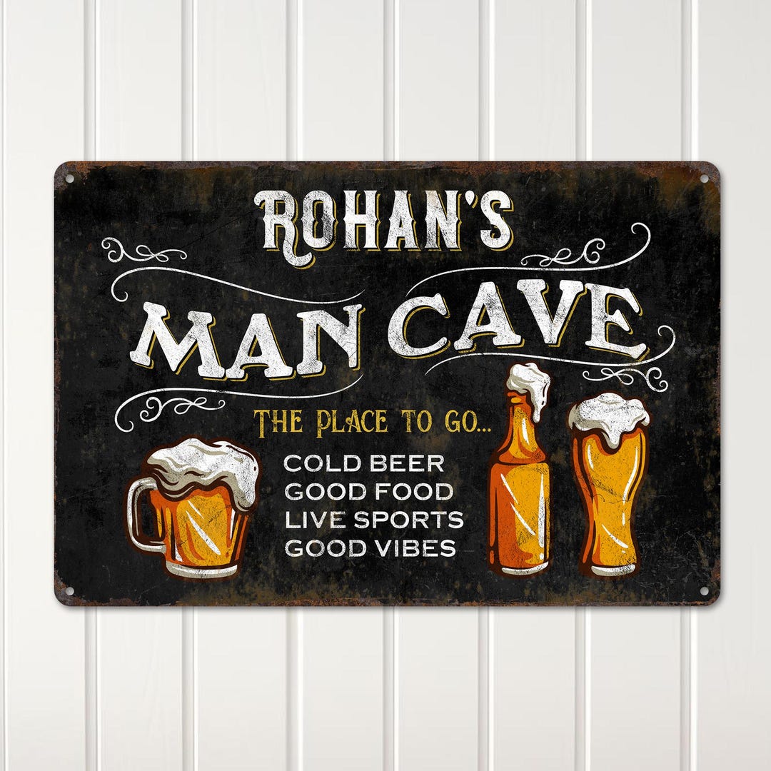 Funny Man Cave Sign – Custom Basement Bar Decor, Vintage Metal Sign ...