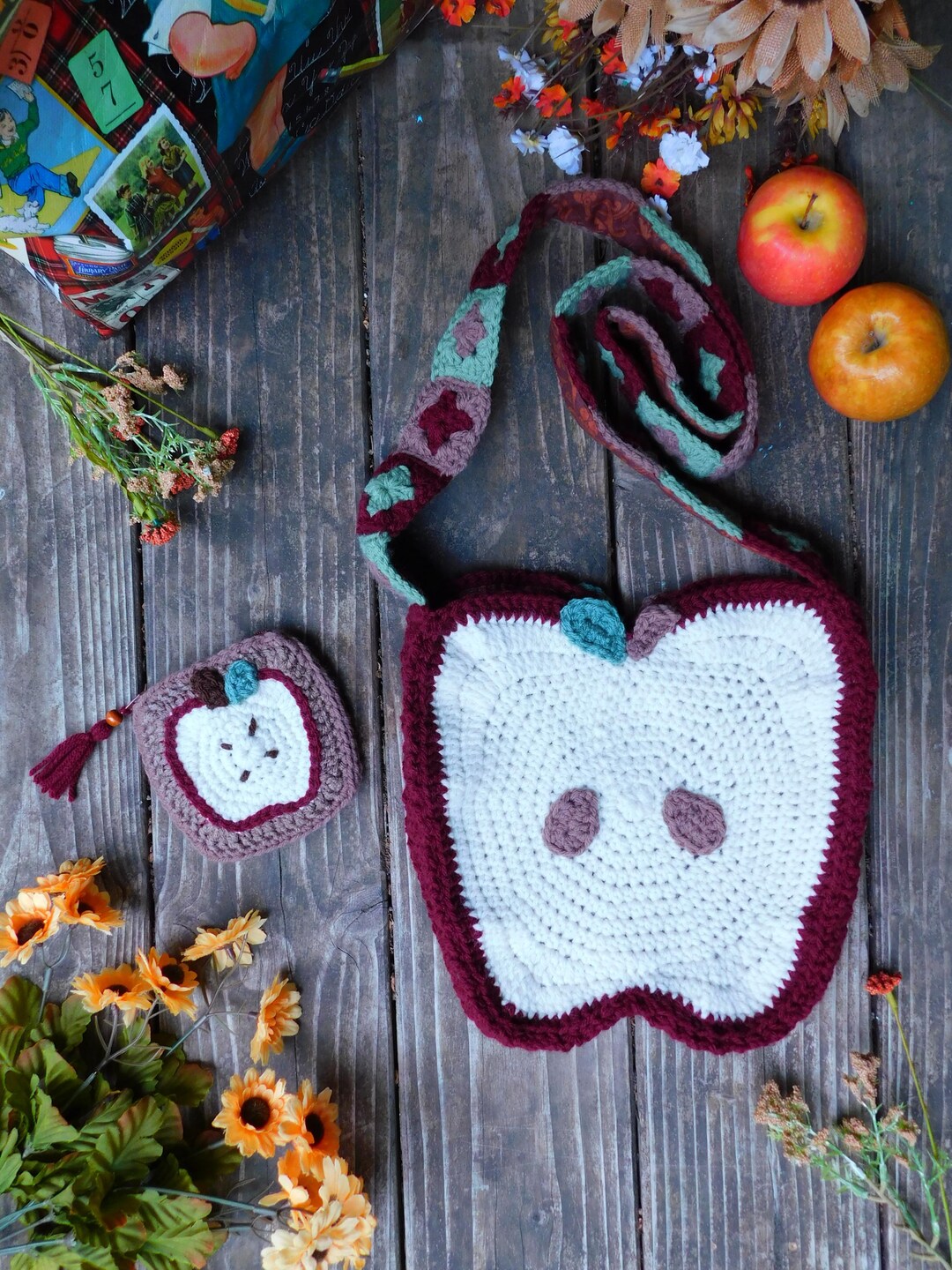 Crochet Apple Bag, Cross Body Bag, Crochet Bags, Fall Bag, Apple ...