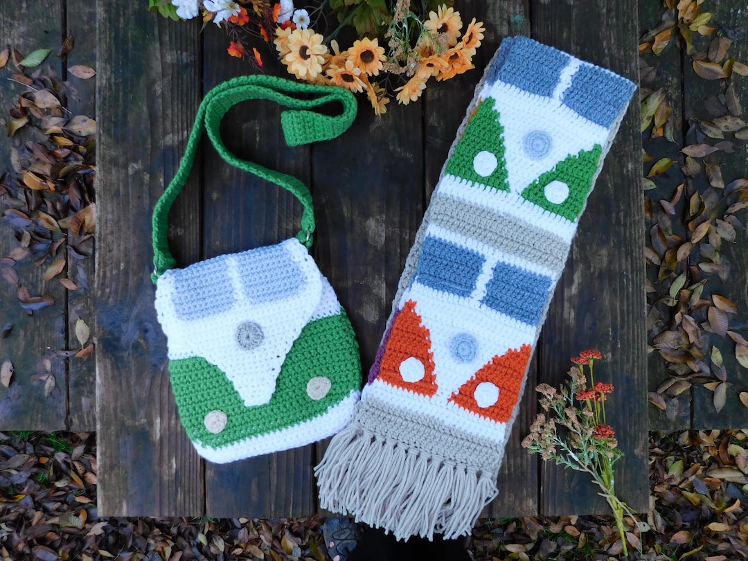 Crochet Camper Van Scarf and Bag Set, Hippie Van, Boho Hippie, Retro ...