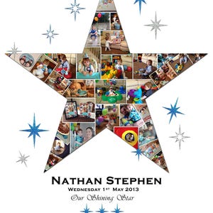 Shining Star (boy or Girl) Photo Collage Wall Art Home Decor Digital ...