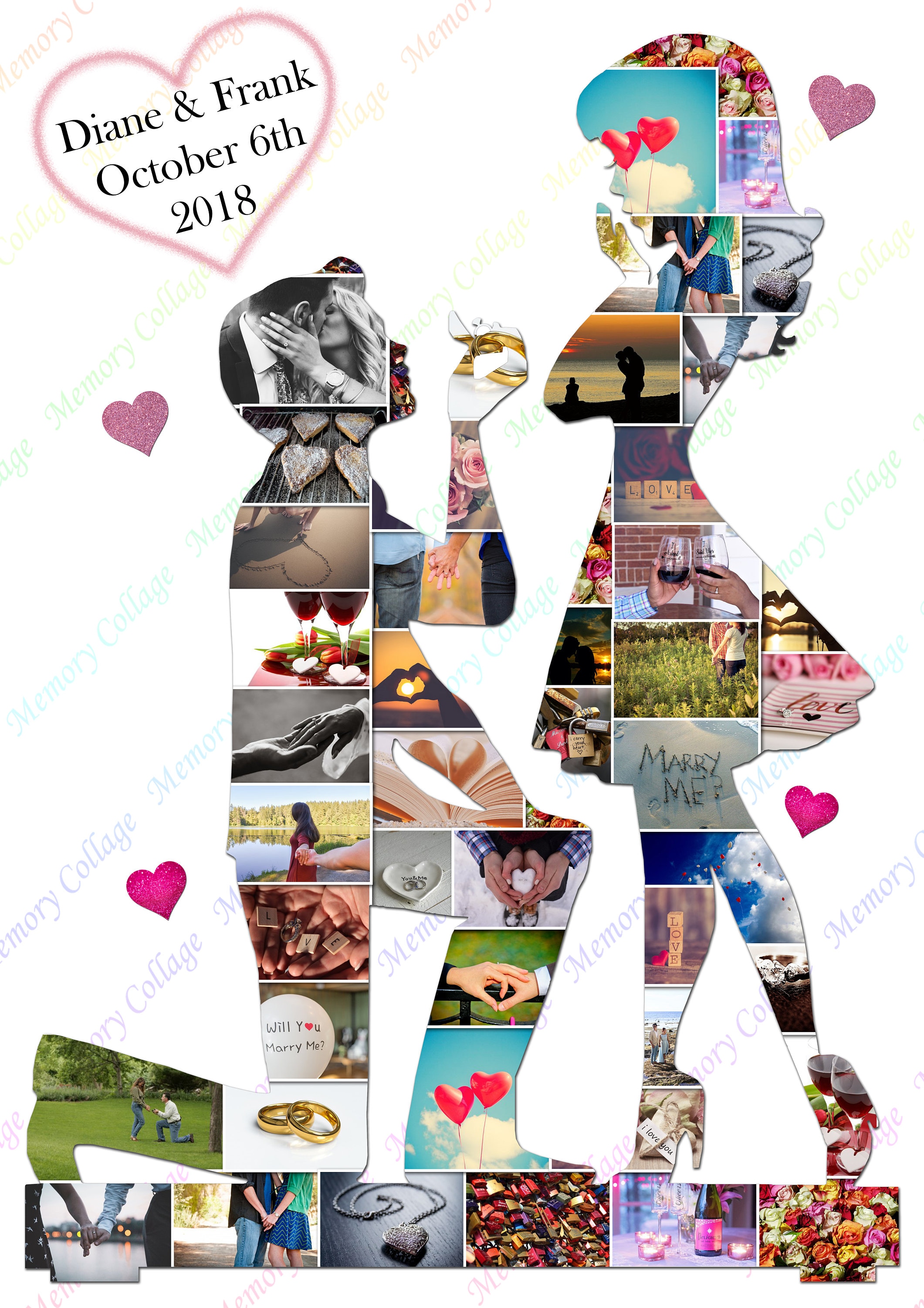 Engagement Couple Man Woman Photo Collage Wall Art Home Decor Digital ...