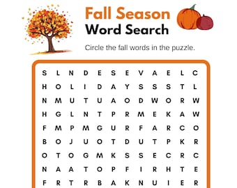 Fall Word Search Printable, Digital Printable, Download PDF, Fall Word ...