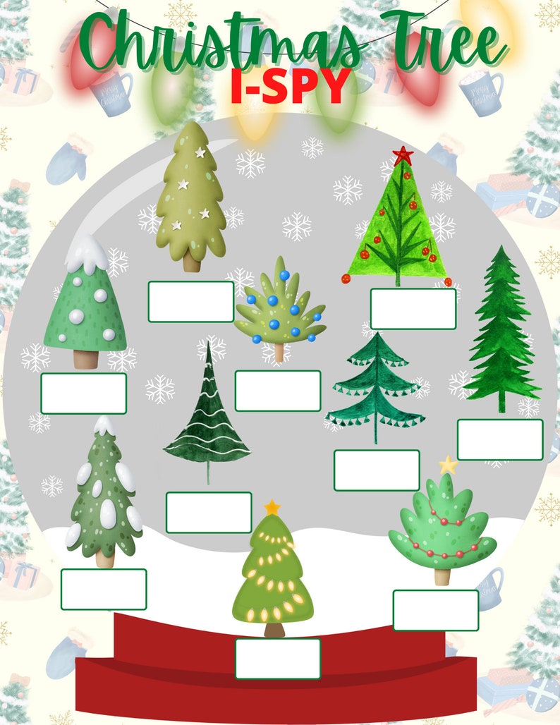 Christmas Tree I Spy Worksheet for Kids Count the Trees - Etsy
