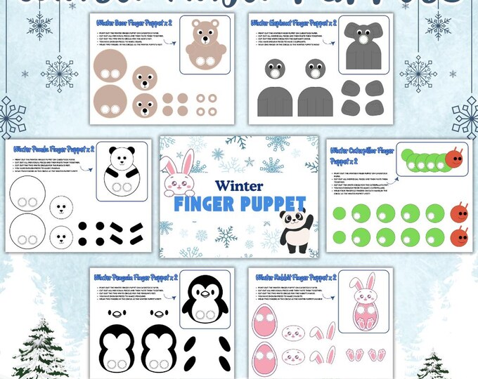 Polar Animal Puppets, Craft Stick Printable Puppets, Kids Winter ...