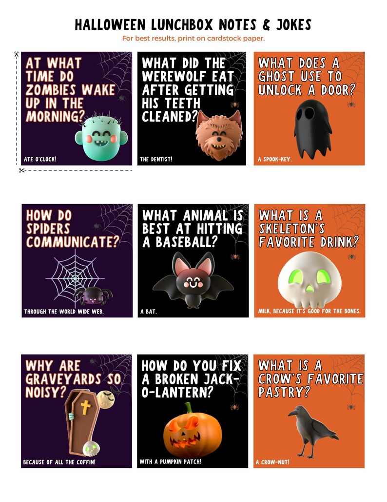Halloween Lunchbox Notes and Jokes for Kids Funny Halloween Lunch ...