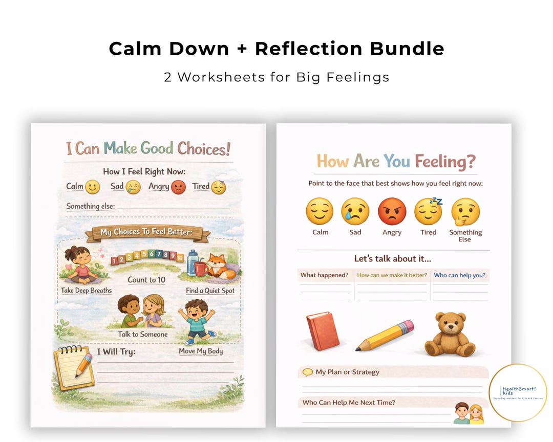 Calm Down Worksheet Bundle Kids Emotional Regulation and Reflection ...