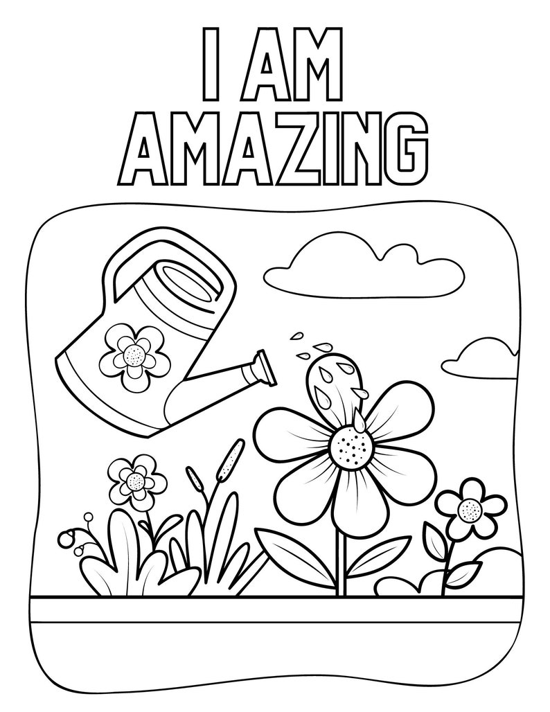 Positive Affirmation Coloring Page for Kids, Spring Summer Flowers ...
