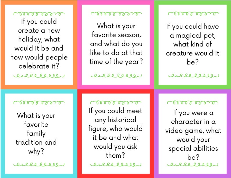 Kids' Conversation Starters - Prompts to Get Kids Talking - Etsy