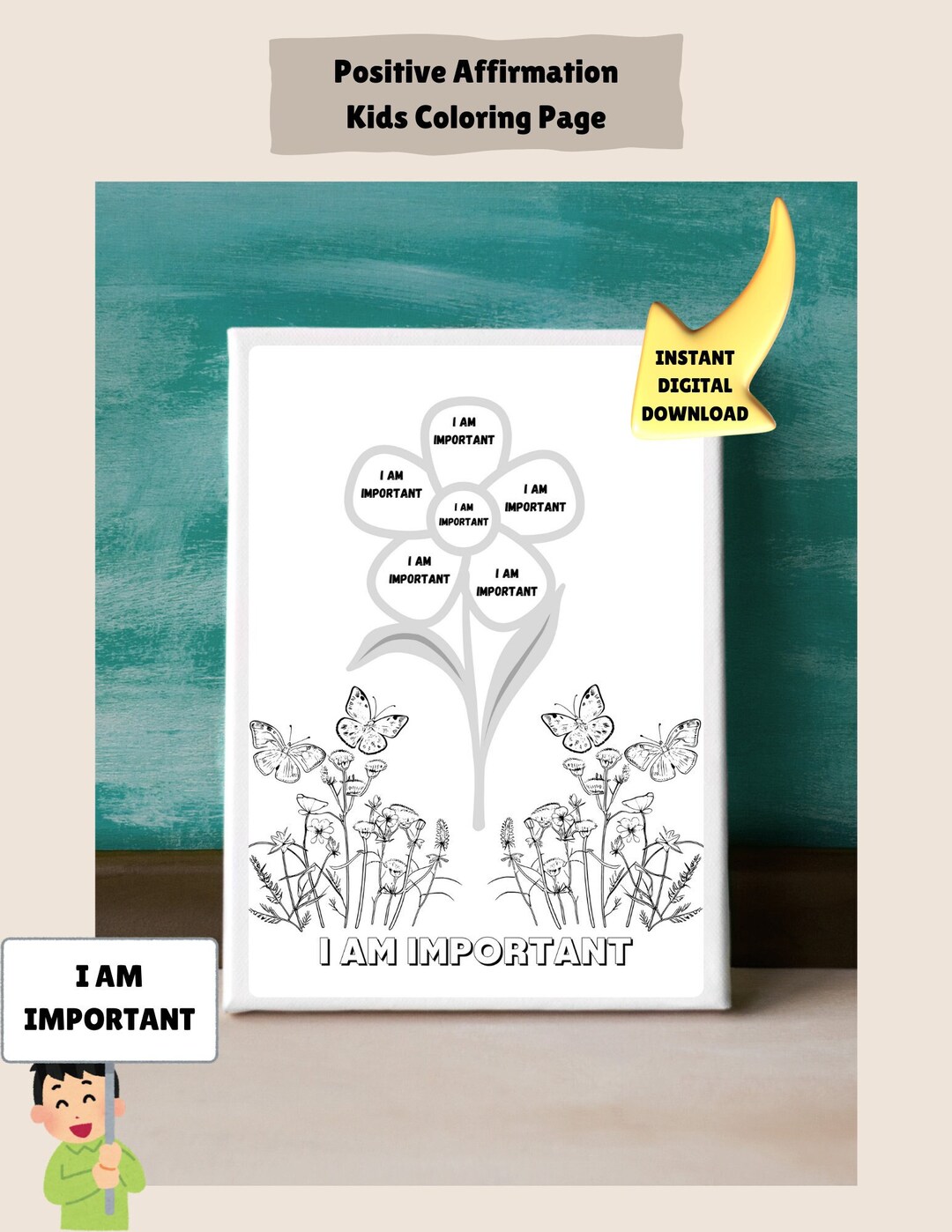 I Am - Positive Affirmation Coloring Page for Kids - Etsy