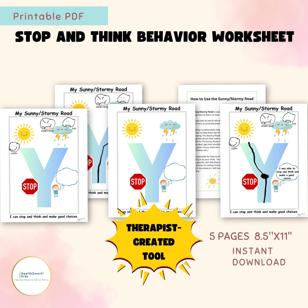 Stop and Think Behavior Worksheet - Sunny/stormy Road - PDF Printable ...