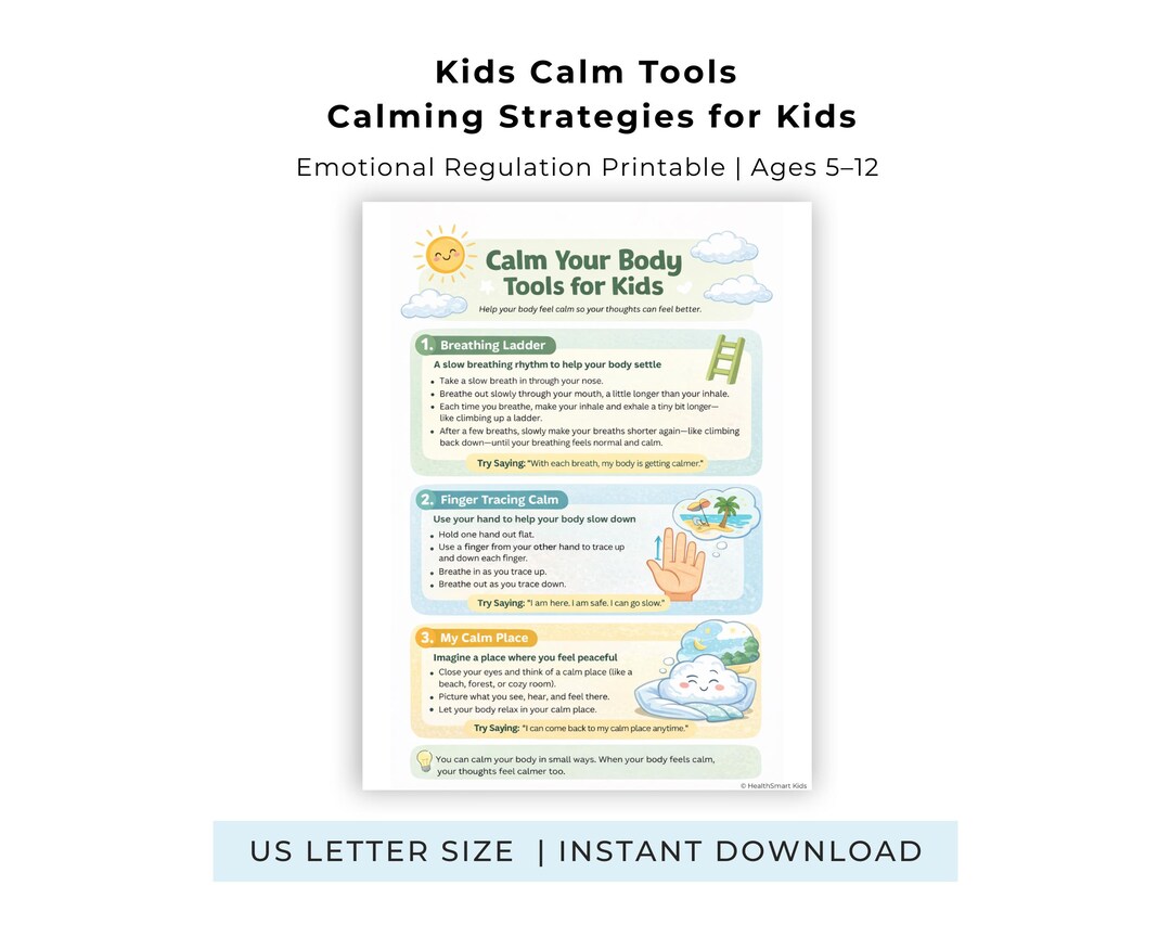 Calm Down Tools for Kids Emotional Regulation Coping Skills Printable ...