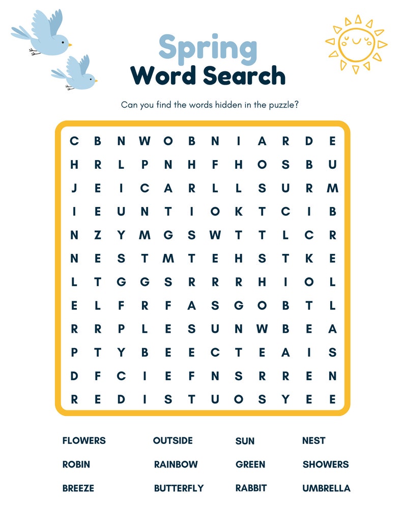 Spring Word Search Puzzle for Kids - Etsy