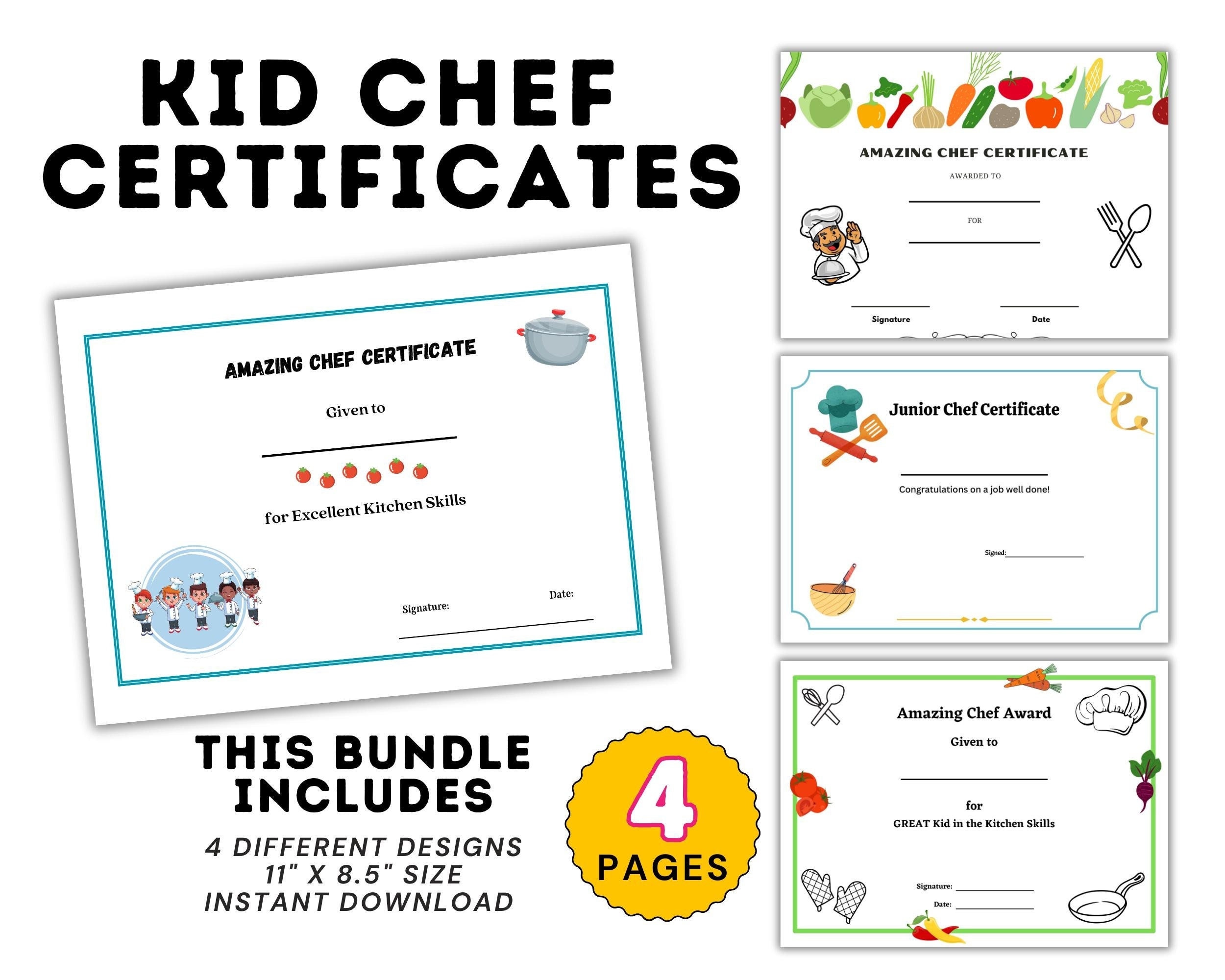 Kid Chef Certificates, Cooking Certificates for Kids in the Kitchen - Etsy