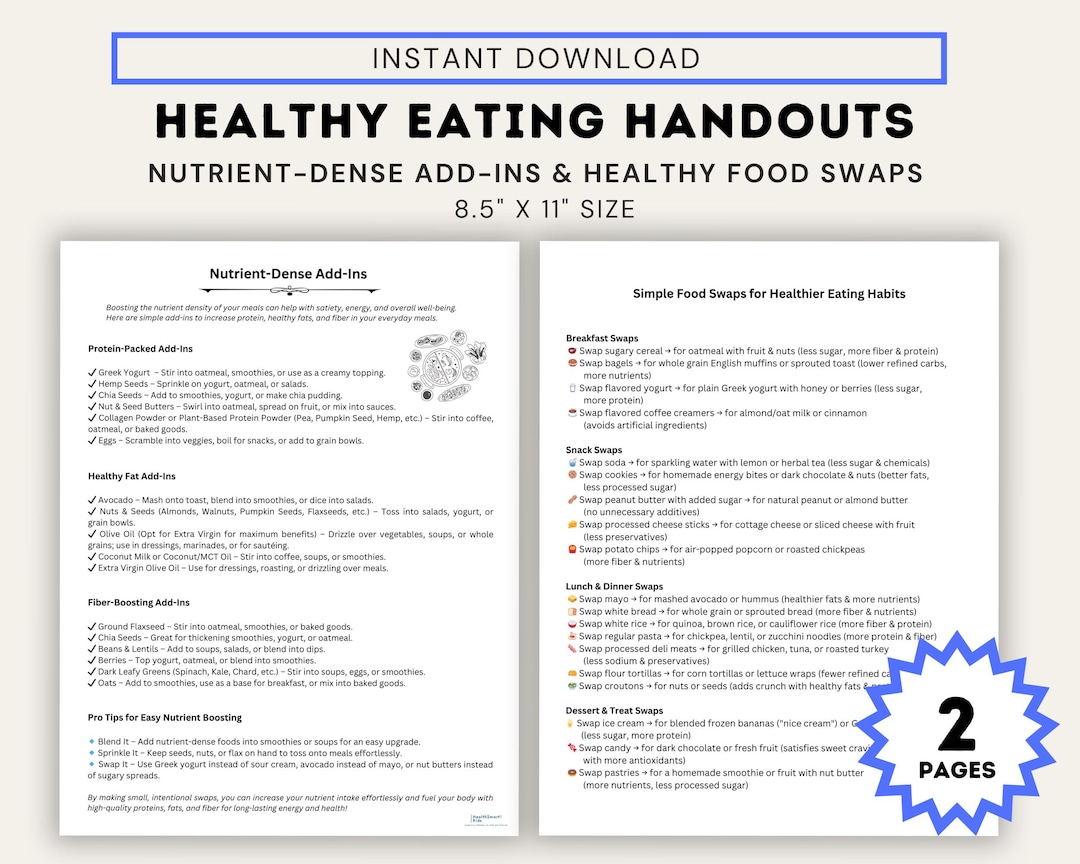 Healthy Eating Nutrition Handouts Healthy Food Swaps and Nutrient-dense ...
