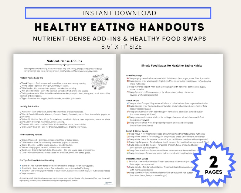 Healthy Eating Nutrition Handouts Healthy Food Swaps and Nutrient-dense ...