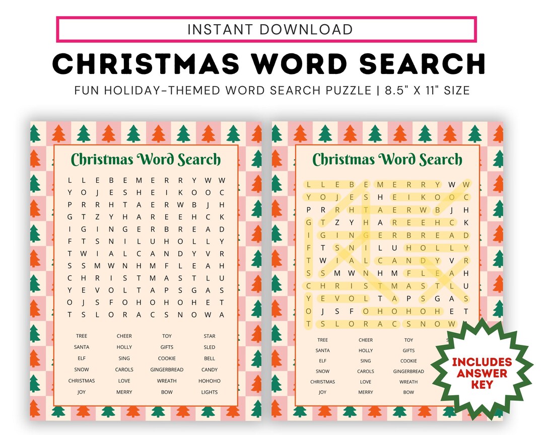 Christmas Word Search Puzzle Game With Answer Key - Etsy