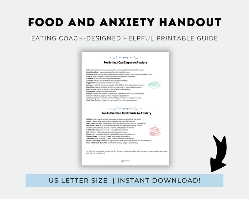 Foods and Anxiety Handout Printable Guide - Etsy