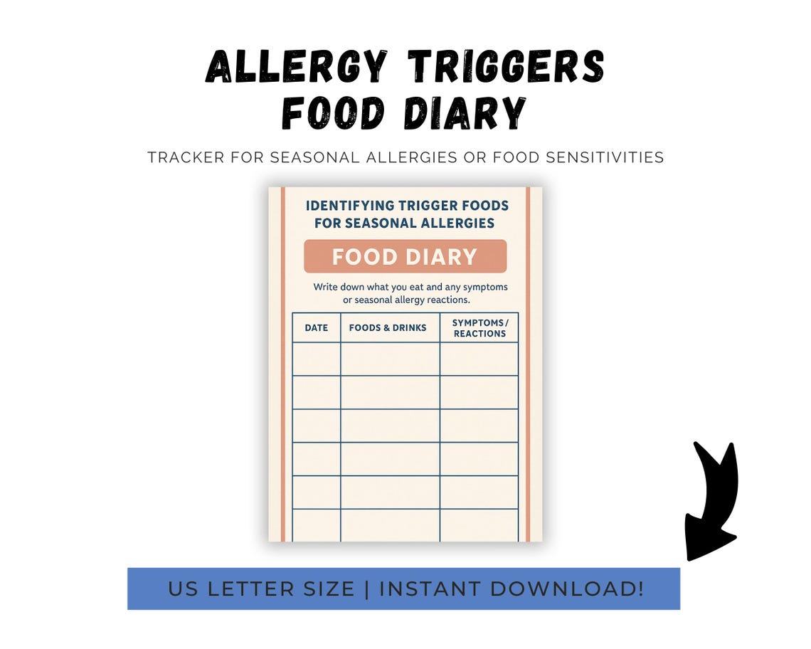 Seasonal Allergy Food Diary: Track Triggers & Symptoms Printable ...