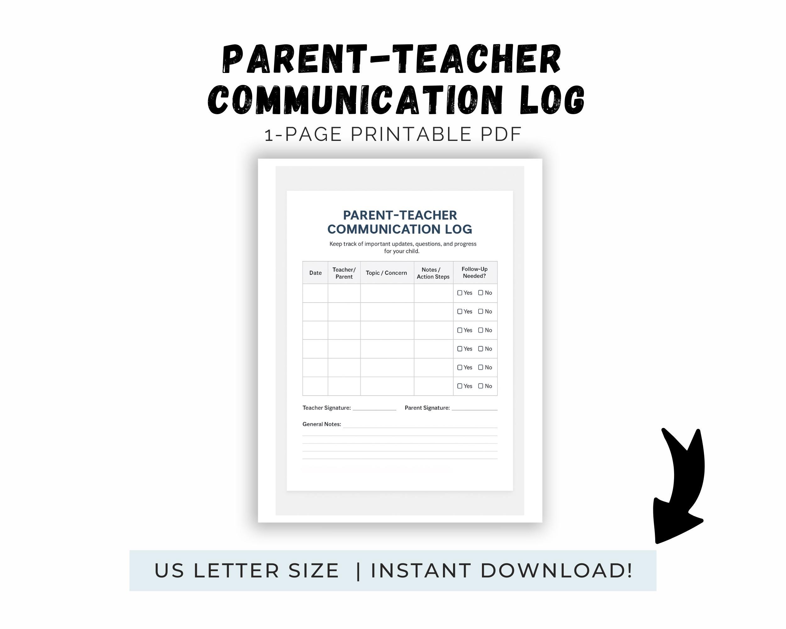 Parent-teacher Communication Log | 1-page Printable PDF | Classroom ...