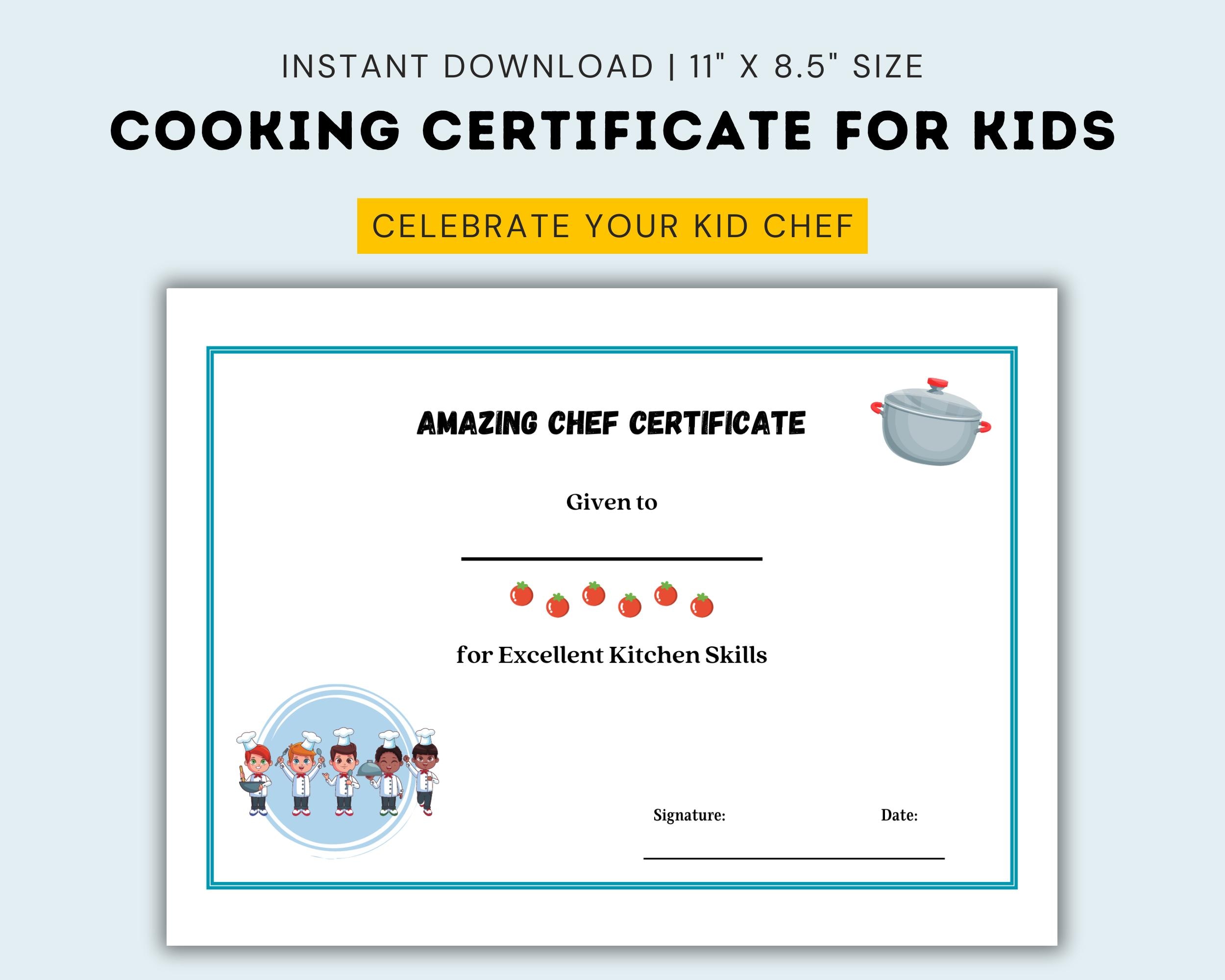 Printable Cooking Certificate for Kids - Etsy