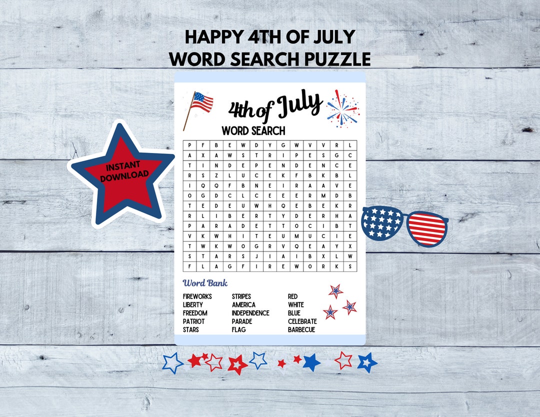 4th of July Word Search Puzzle for Kids - Etsy