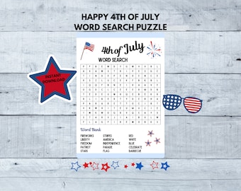 4th of July Word Search Puzzle With Answer Sheet Fourth of July Word ...