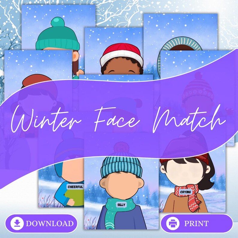Winter Face Match Games for Kids Identify Emotions Activity - Etsy