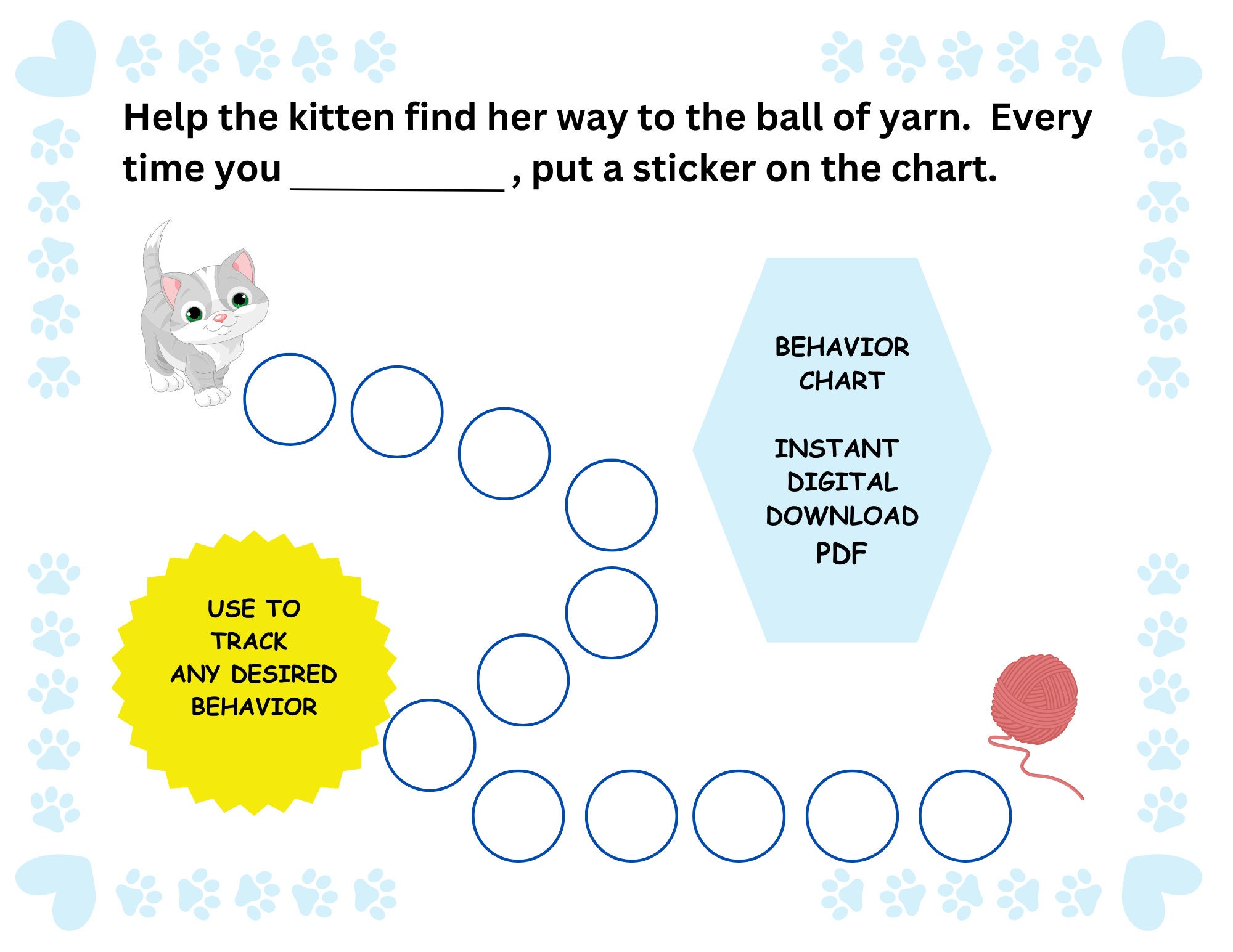 Printable Behavior Chart for Kids Behavior Tracker With Kitten Theme - Etsy