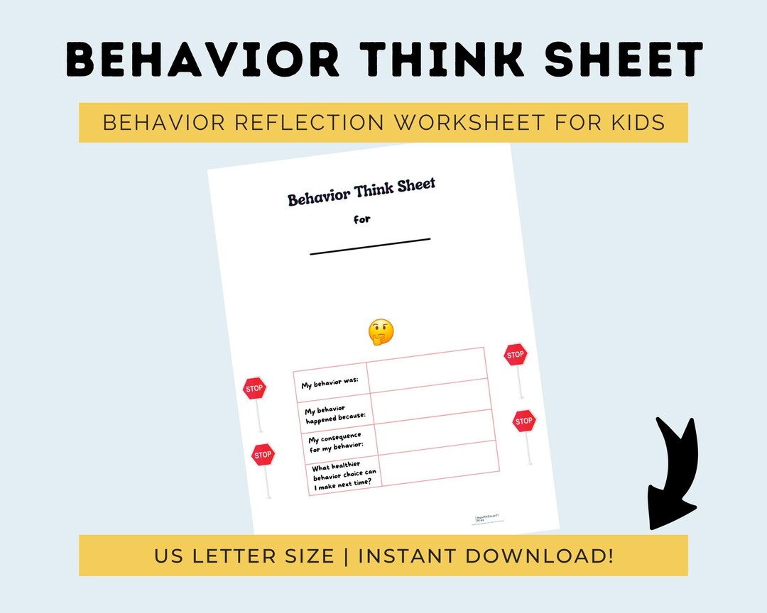 Behavior Think Sheet, Stop and Think Behavior Worksheet, Self-control ...