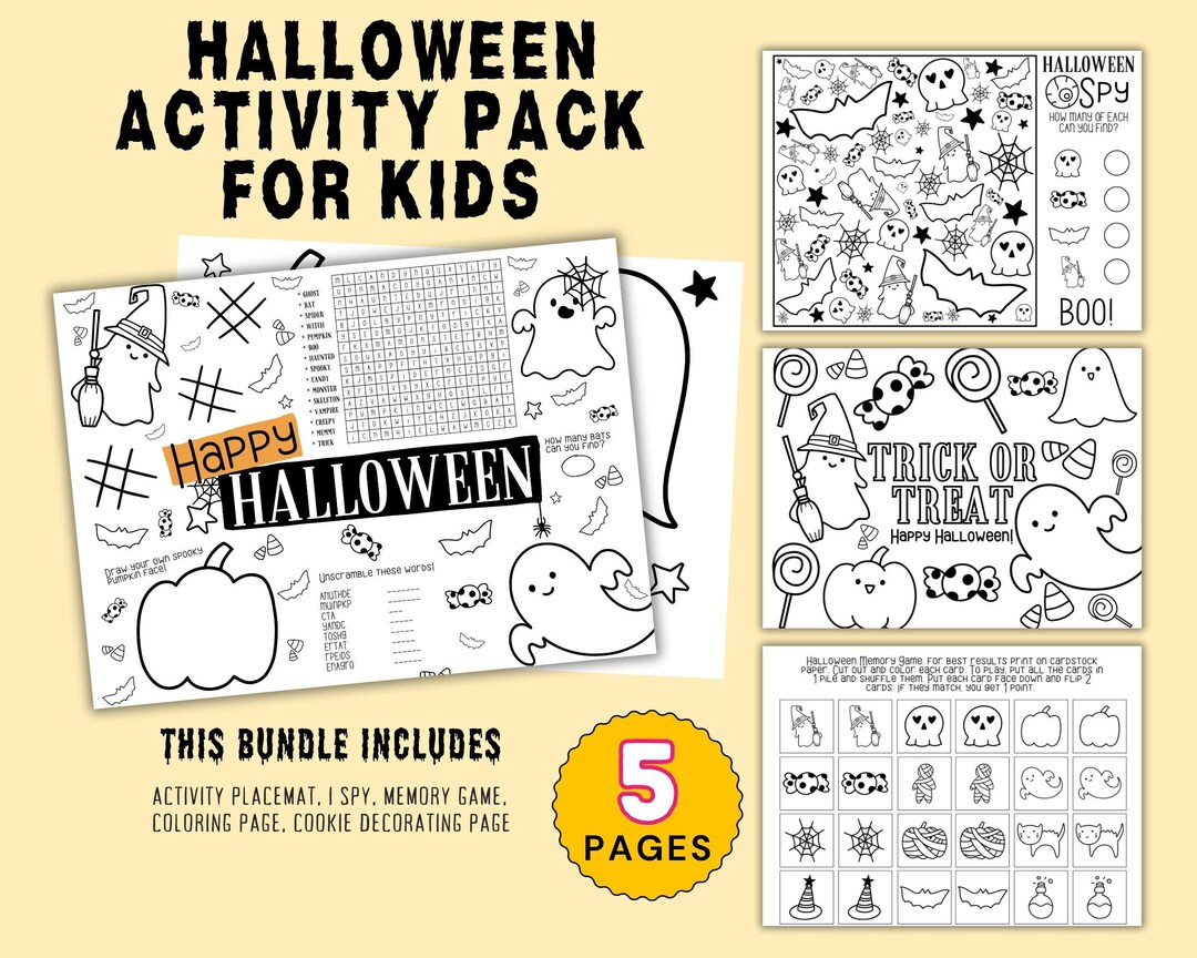 Halloween Activity Pages Fun Pack for Kids - Etsy