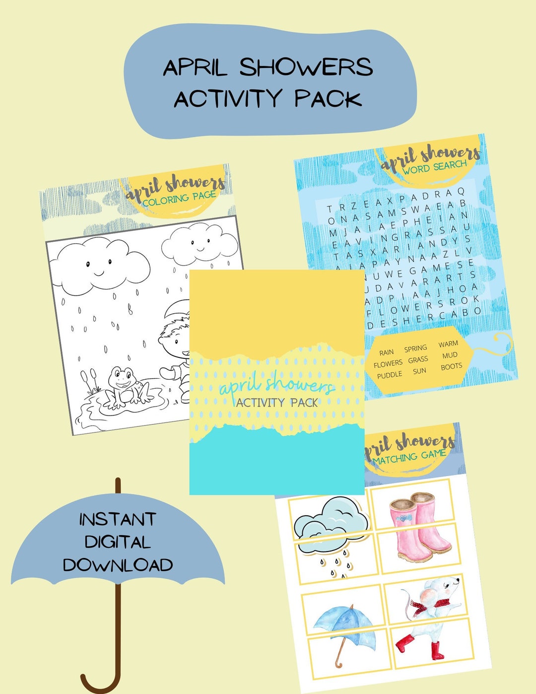 Spring Activity for Kids April Showers Worksheet Pack - Etsy