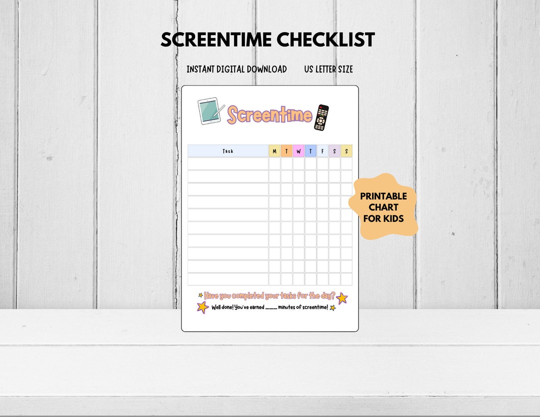 Screentime Checklist Reward Chart for Kids - Etsy