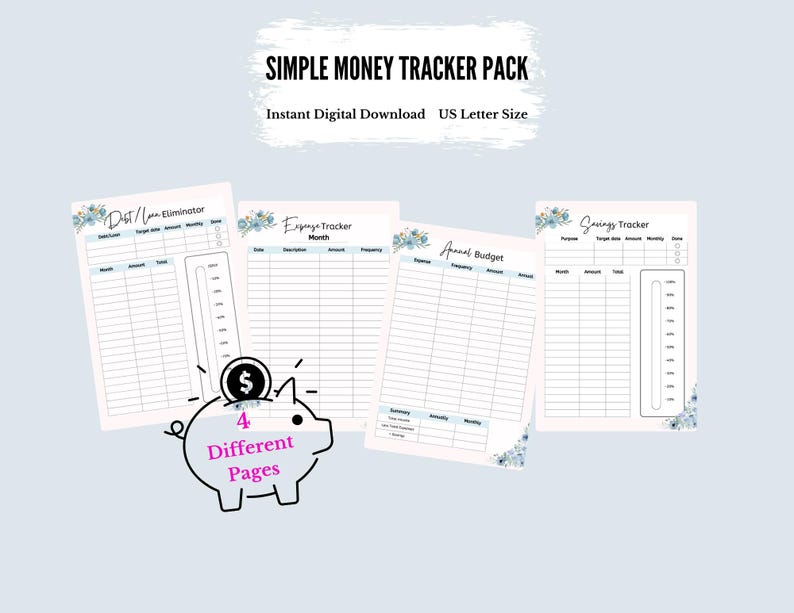 Simple Money Tracker Printable Budget Pack - Etsy