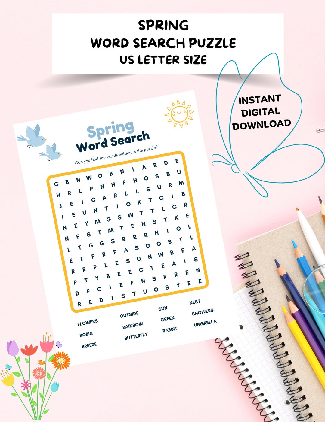 Spring Word Search Puzzle for Kids - Etsy