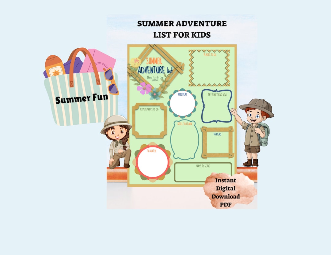 Summer Fun Activities Planner, Printable Summer Adventure List ...