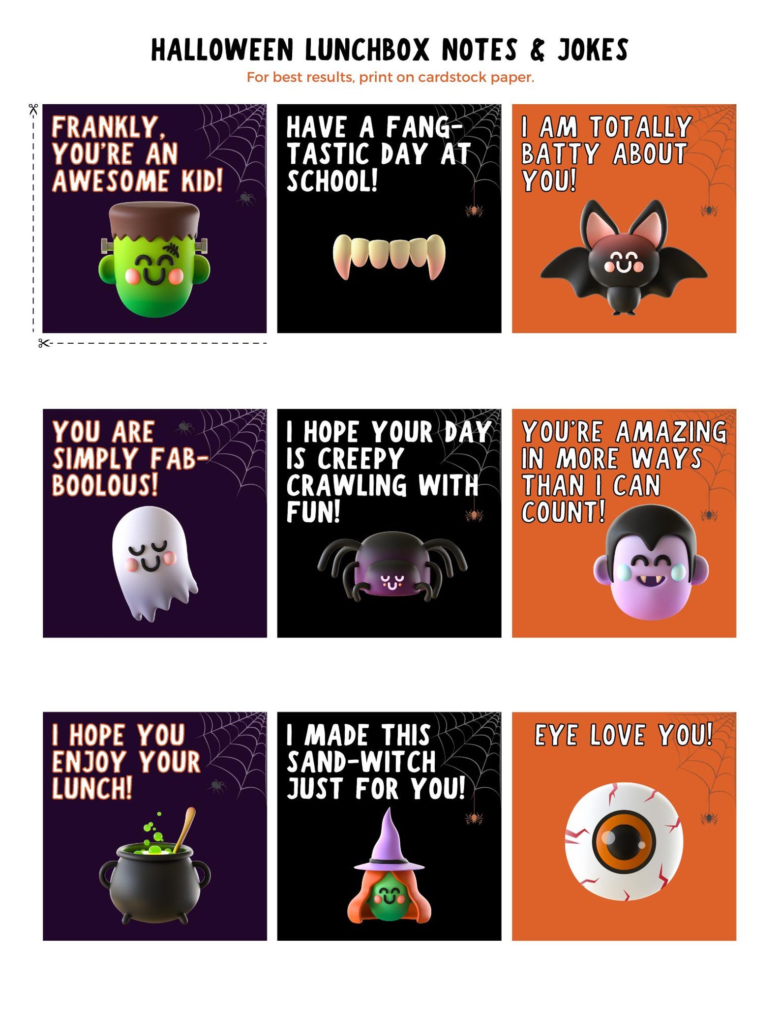 Halloween Lunchbox Notes and Jokes for Kids Funny Halloween Lunch ...