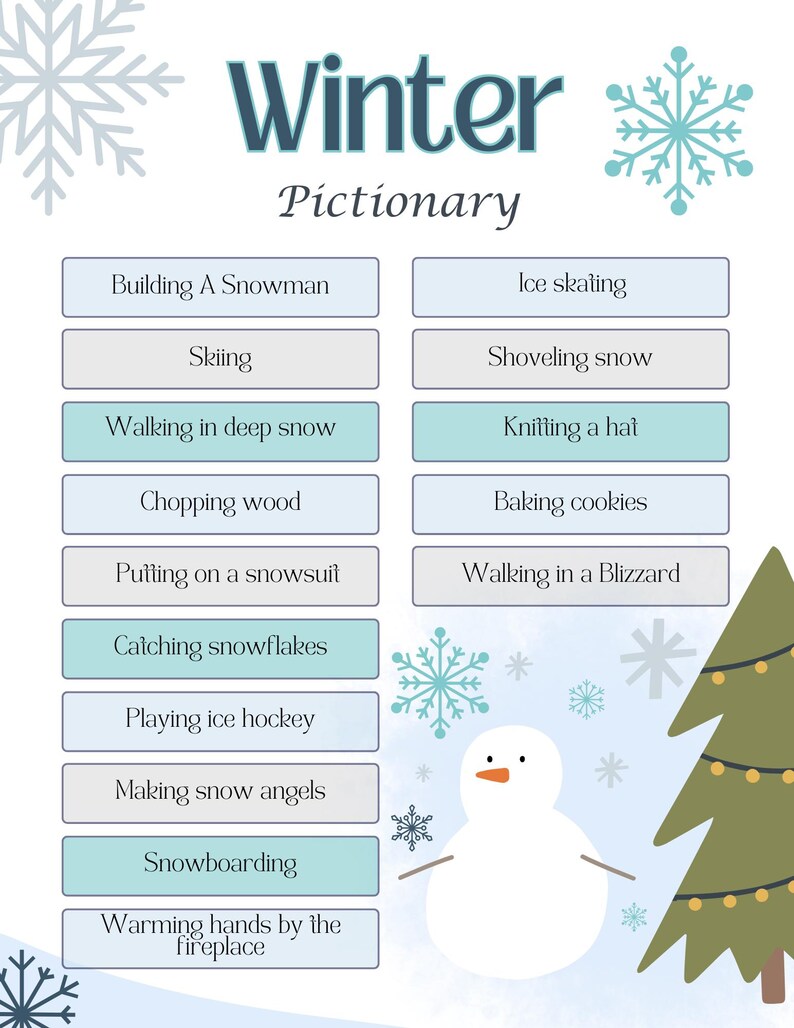 Winter Pictionary Printable Game - Etsy
