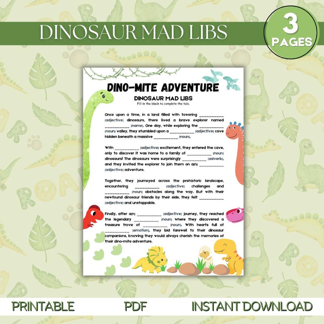 Dinosaur Mad Libs Adventure Printable Activity - Etsy