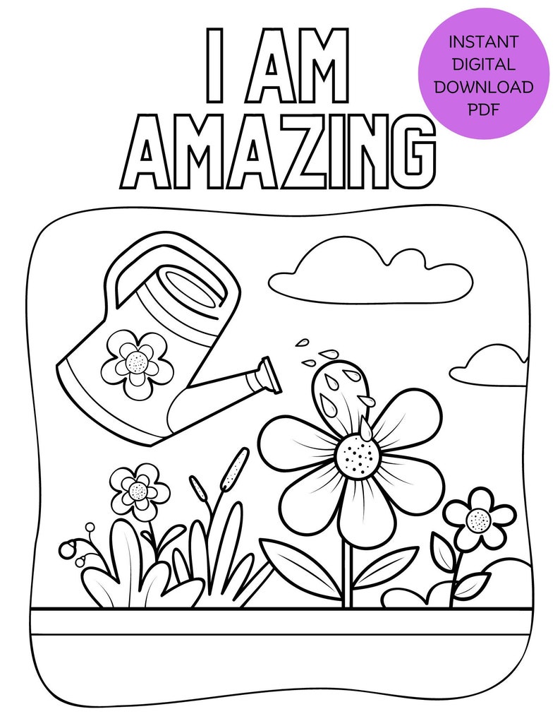 Positive Affirmation Coloring Page for Kids, Spring Summer Flowers ...