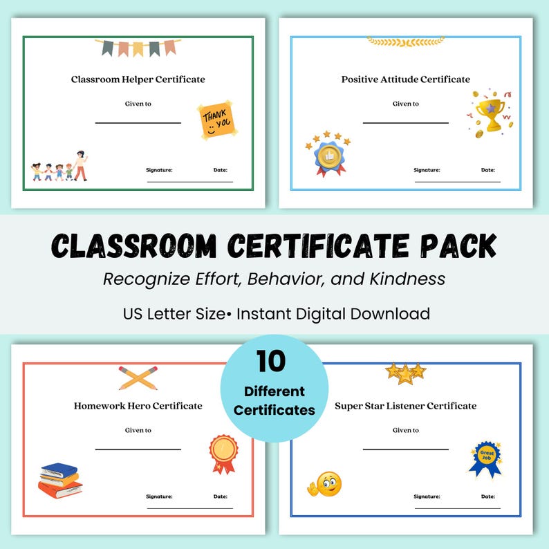 Printable Classroom Certificates for Kids | Student Awards for Behavior ...