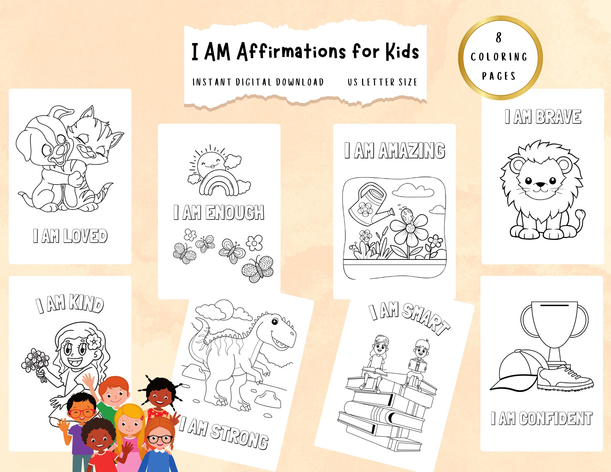 Positive Affirmations Coloring Pages for Kids I AM Affirmation Sheets ...