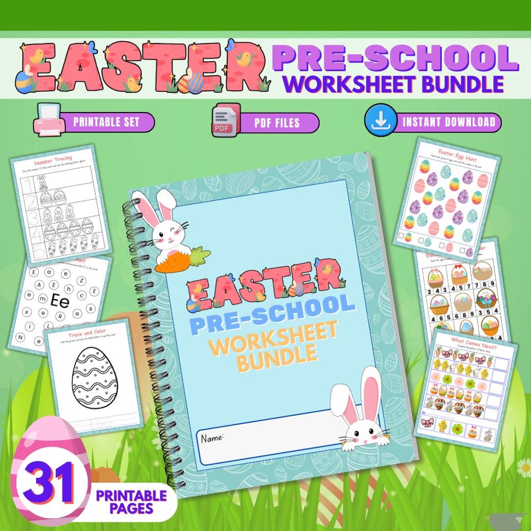 Easter Themed Preschool Worksheets Activity Bundle - Etsy