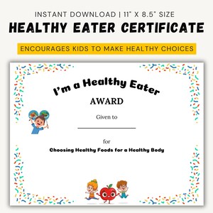 Healthy Eater Award Certificate | Printable Kids Nutrition Reward - Etsy