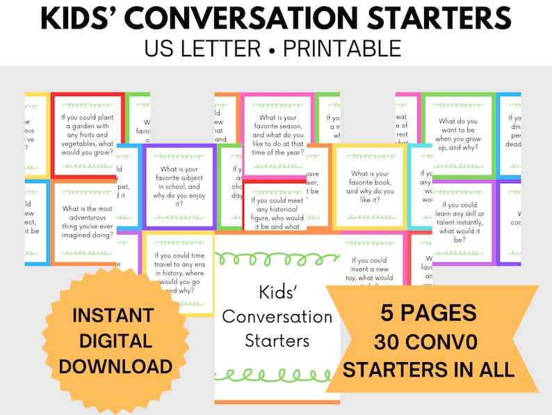 Kids' Conversation Starters - Prompts to Get Kids Talking - Etsy
