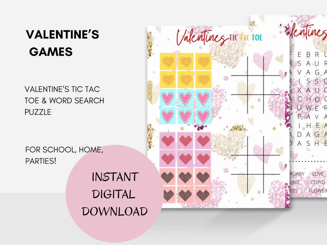 Valentine's Day Fun Games Tic Tac Toe & Word Search - Etsy