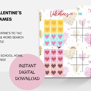 Valentine's Day Fun Games Tic Tac Toe & Word Search - Etsy