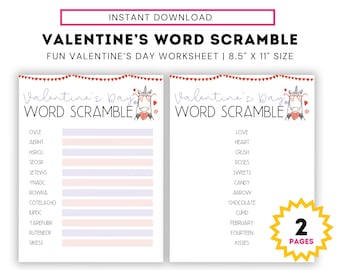 Valentine's Day Word Scramble Activity Worksheet, Printable for ...